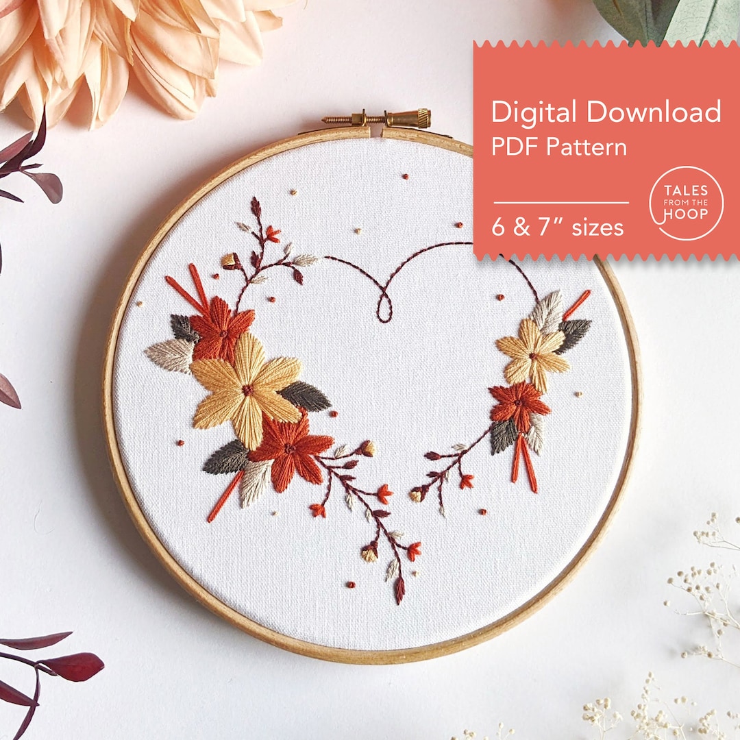 Autumn Heart Embroidery Pattern • Digital PDF Download • Modern Fall ...