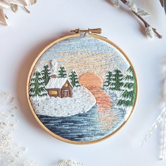 Lake Cabin Embroidery Design Cross Stitch Kit The Lake House 40x30cm