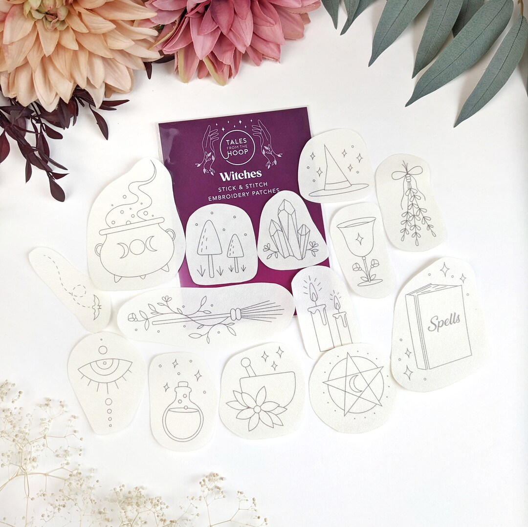 Witches • Stick & Stitch Embroidery Transfer Patches • Water Soluble • Modern Witch, Wiccan and ...