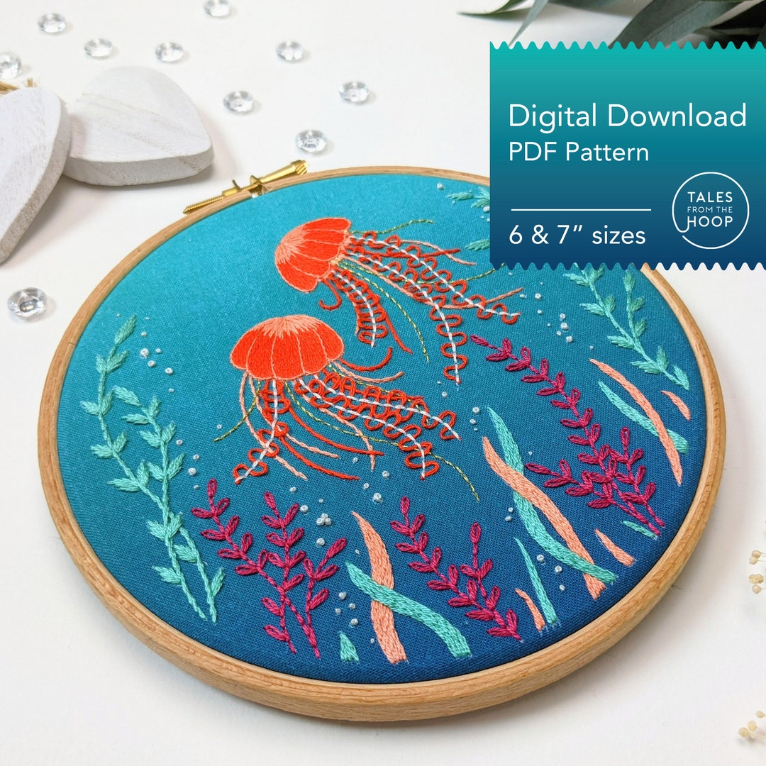 Jellyfish Cove Embroidery Pattern • Digital PDF Download • 6 & 7" Size ...
