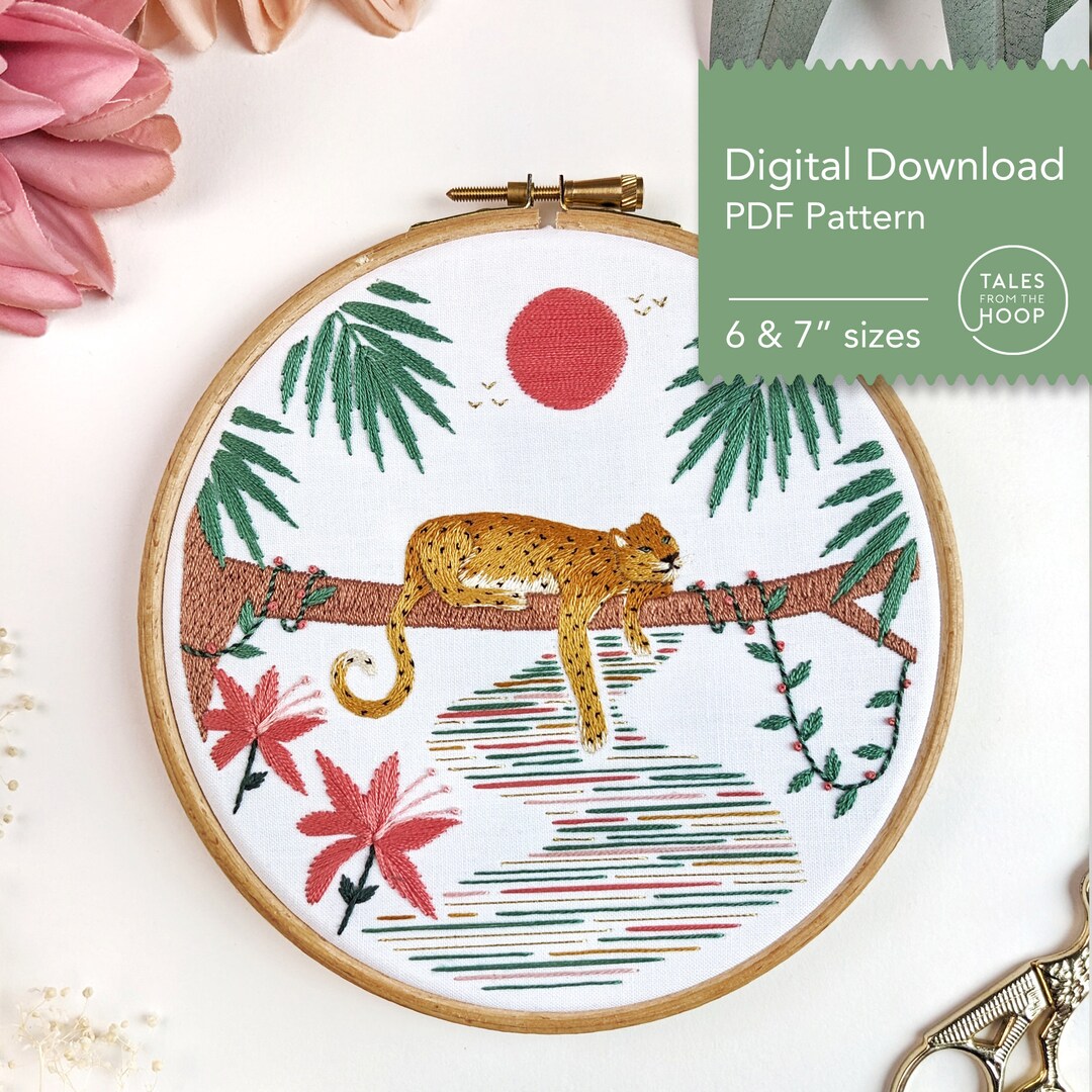 Lazy Leopard Embroidery Pattern • Digital PDF Download • Nature, Jungle ...