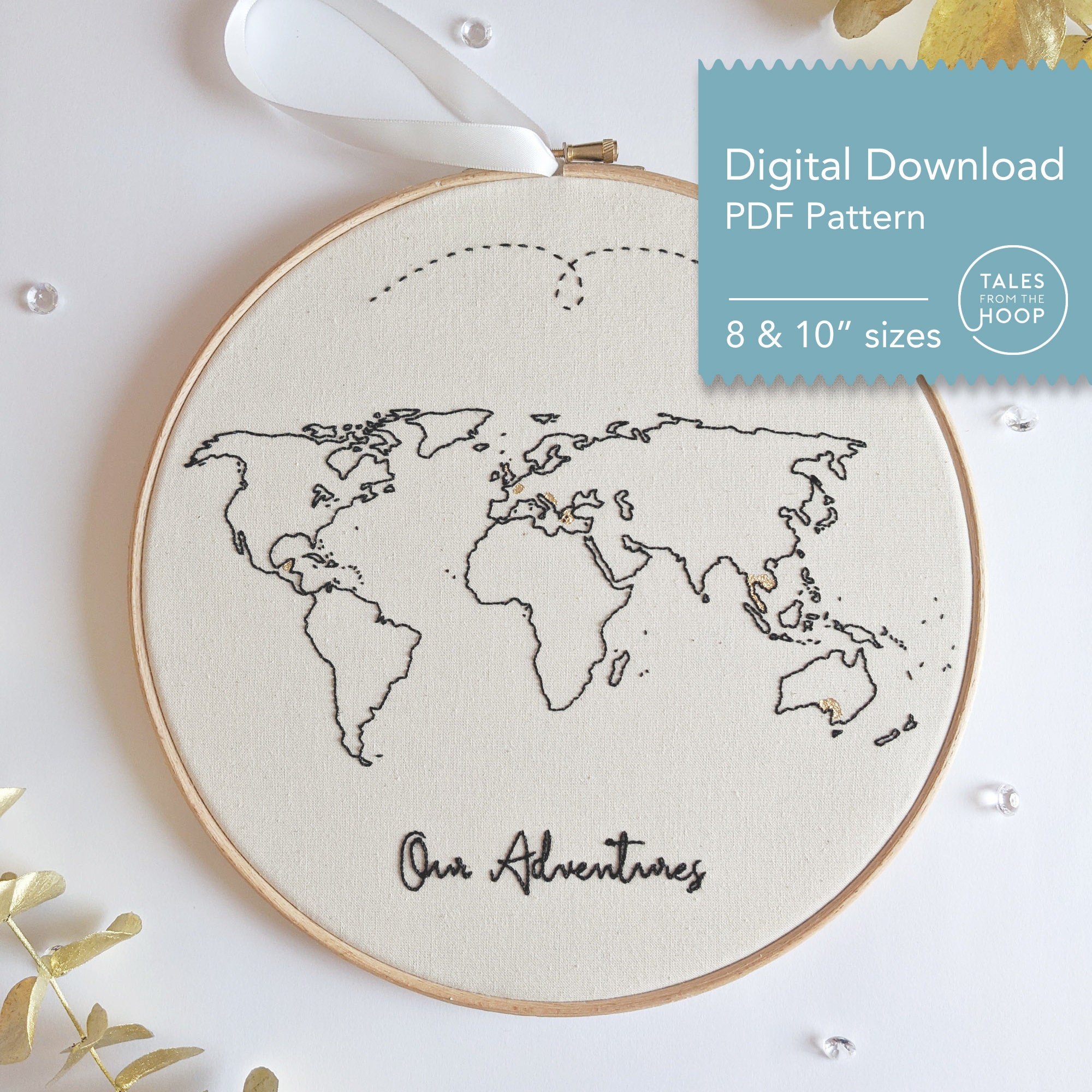 Travel Map Embroidery Pattern: Customizable World Map (PDF Digital ...