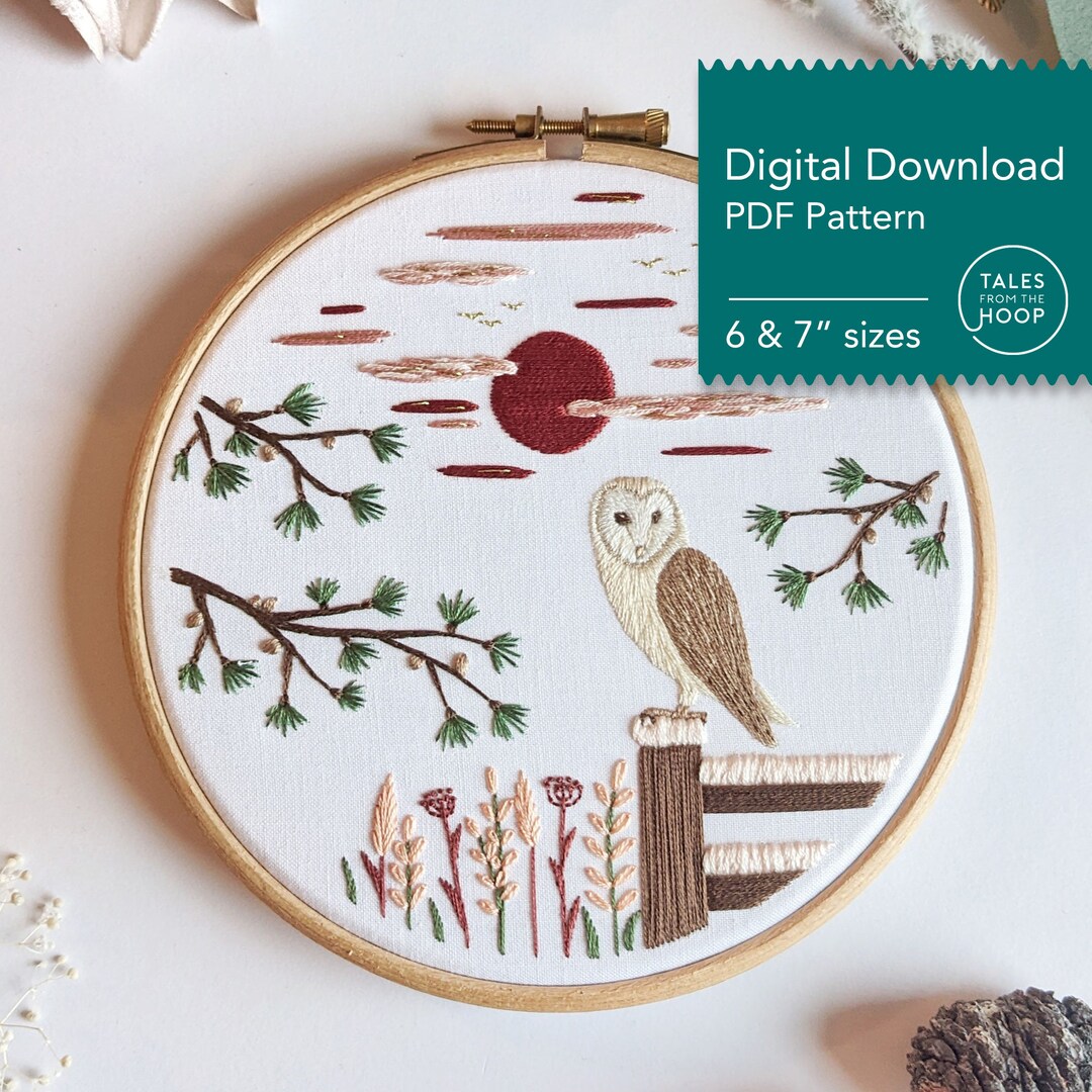 Owl in the Pines Embroidery Pattern • PDF Digital Download • Winter, Snowy Landscape, Bird ...