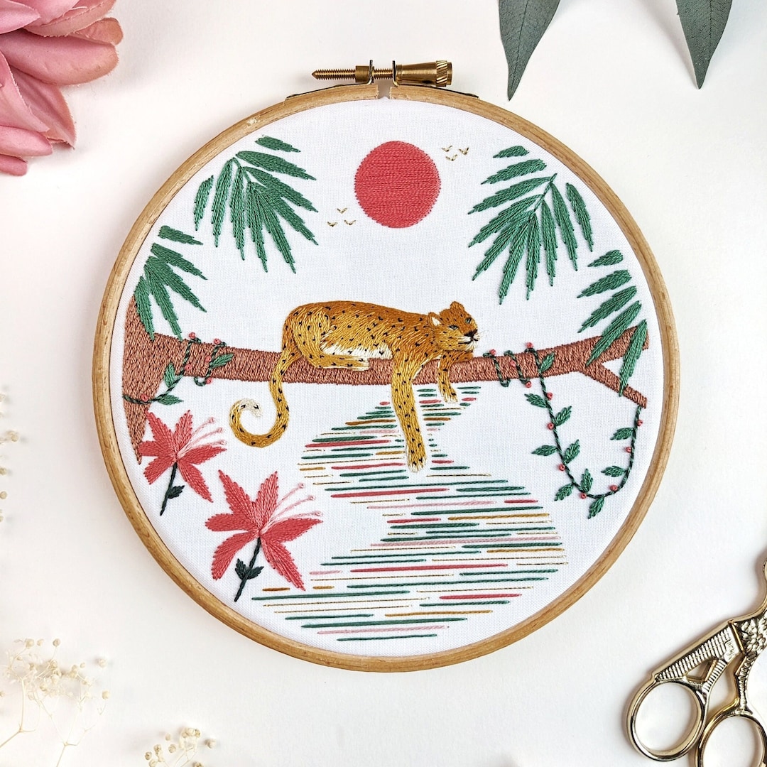 Lazy Leopard Embroidery Kit: DIY Jungle Animal Wall Art - Etsy