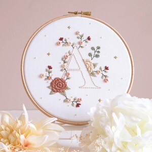 Personalized Boho Monogram Floral Embroidery Kit: Custom Decor, 7" Hoop ...