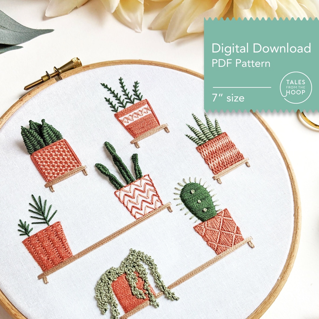 Succulent Sampler Embroidery Pattern • Botanical, House Plant Theme ...