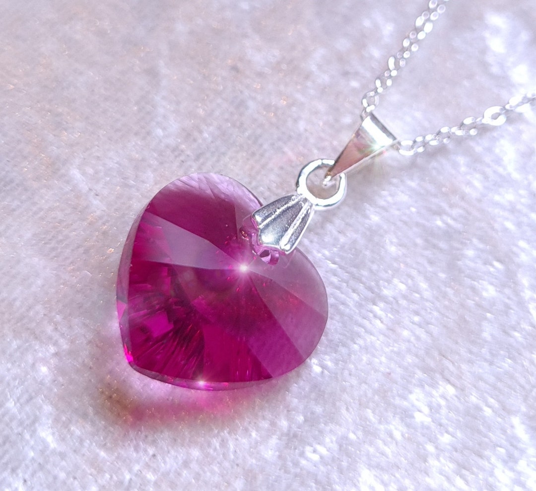 Genuine Crystal Necklace. Fuchsia Pendant on 925 Sterling Silver Chain ...