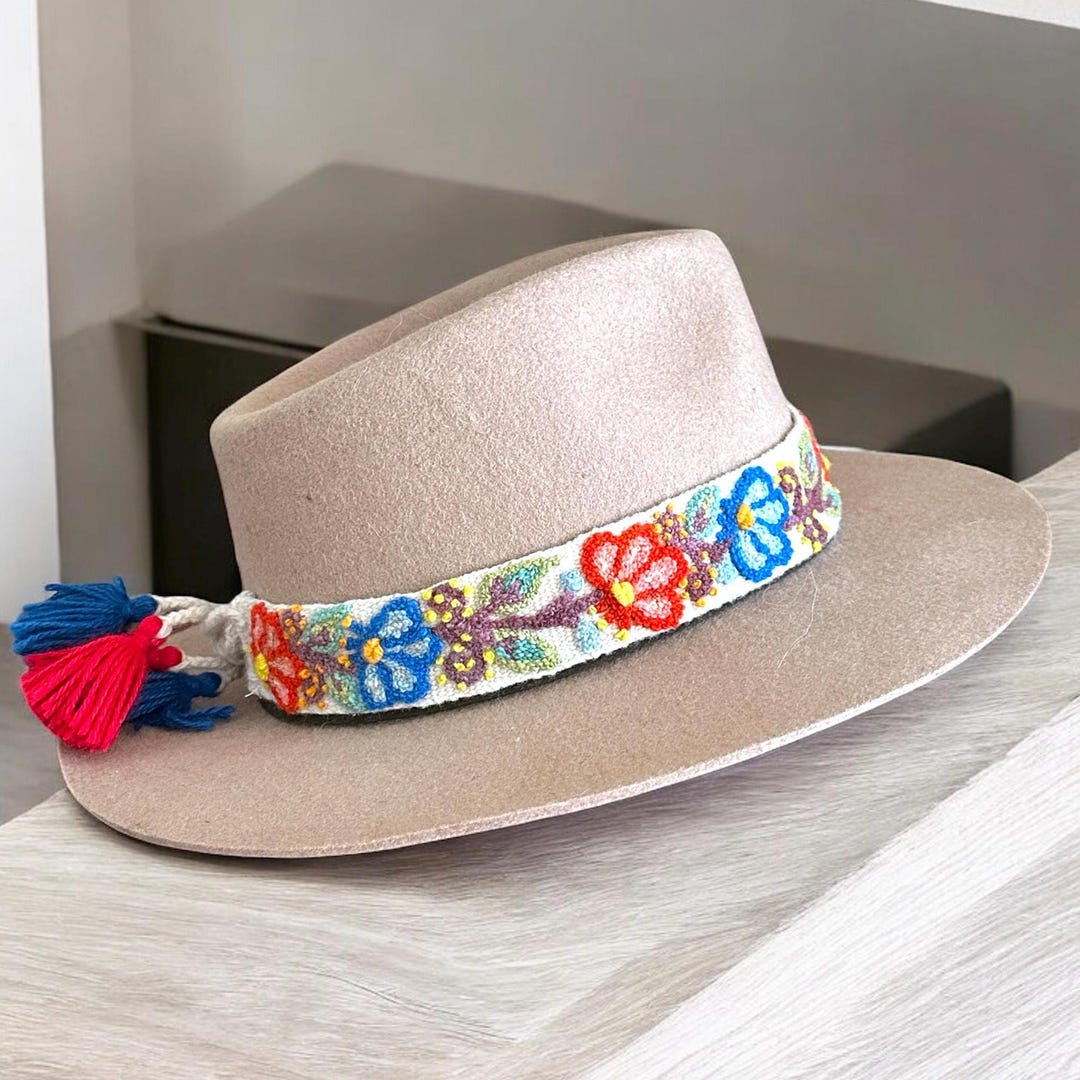 Embroidered Hat Band With Tassles - Hand Made, Floral - 100% Wool - Etsy
