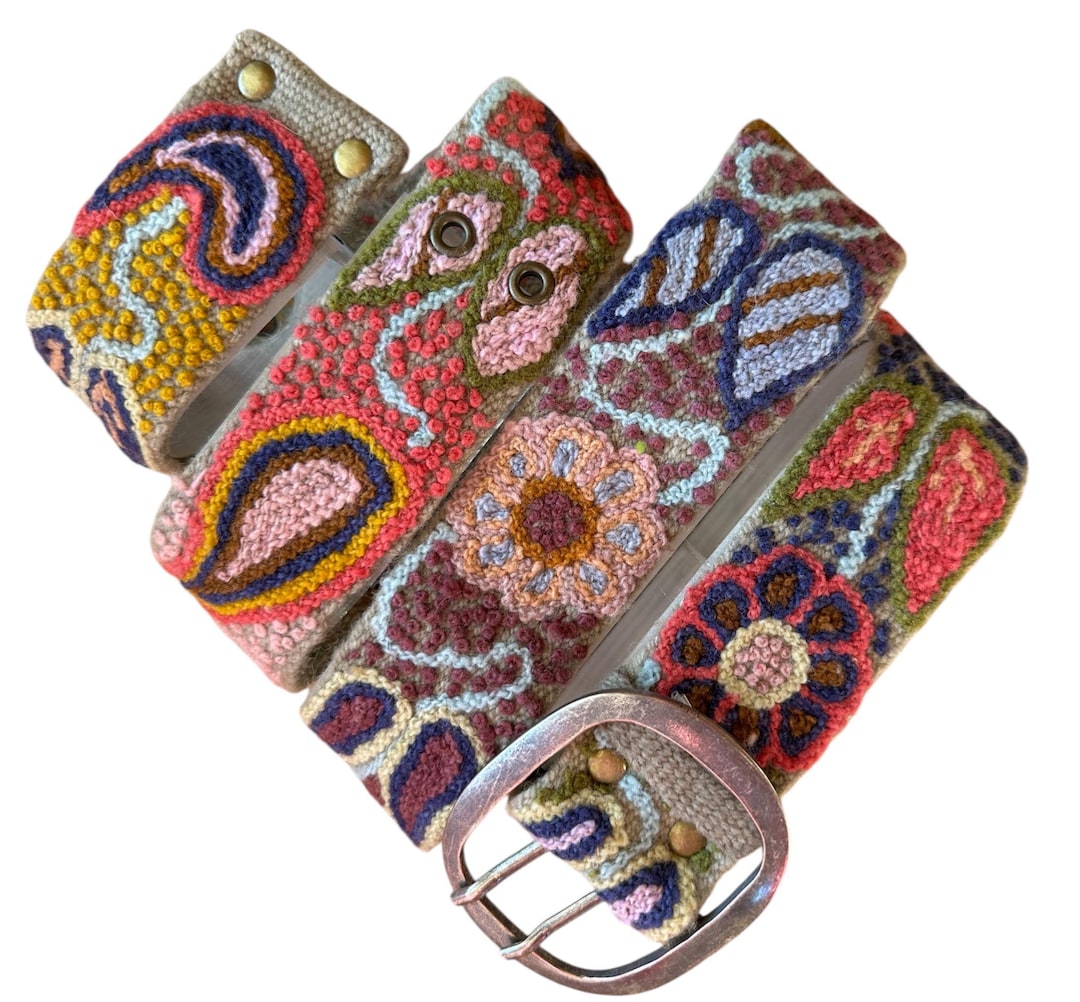 Handmade Floral Embroidered Wool Belt, Peruvian, Bohemian Ethnic Style ...