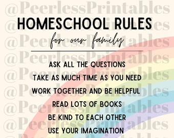 Homeschool Rules Printable Sign, Family, Homeschool Room, Kids ...