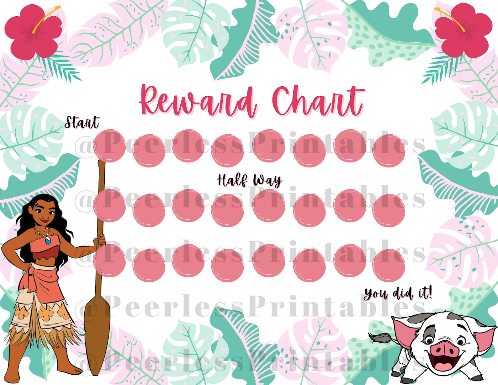 MOANA STICKER CHART, Moana Reward Chart, Moana Potty Training Chart ...