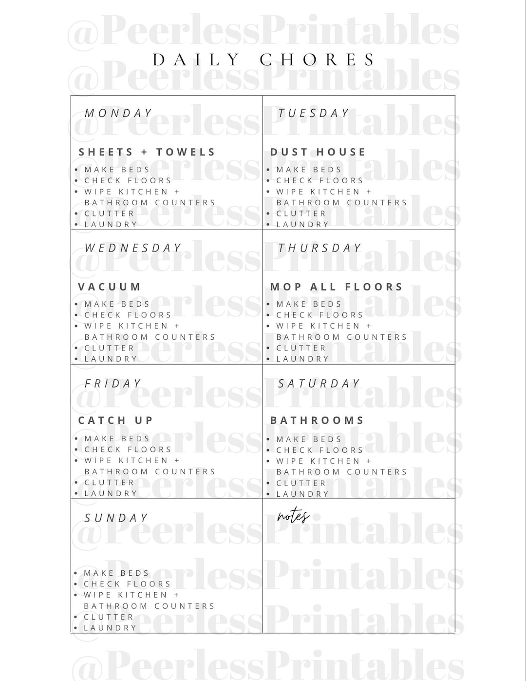 Daily Chore Chart Printable - Etsy