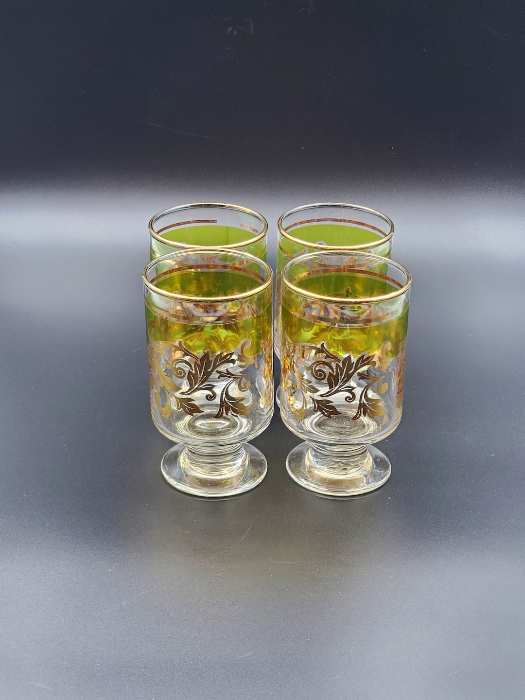 4 Vintage Footed Rocks Glasses With Green Flash and Gilt - Etsy