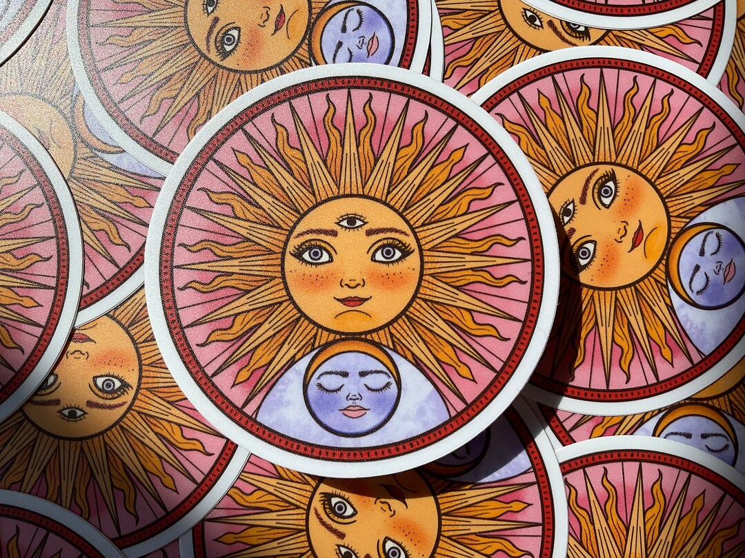 Set of 2 Sun Sticker Boho Sun Boho Moon Boho Sticker Boho Art Spiritual ...