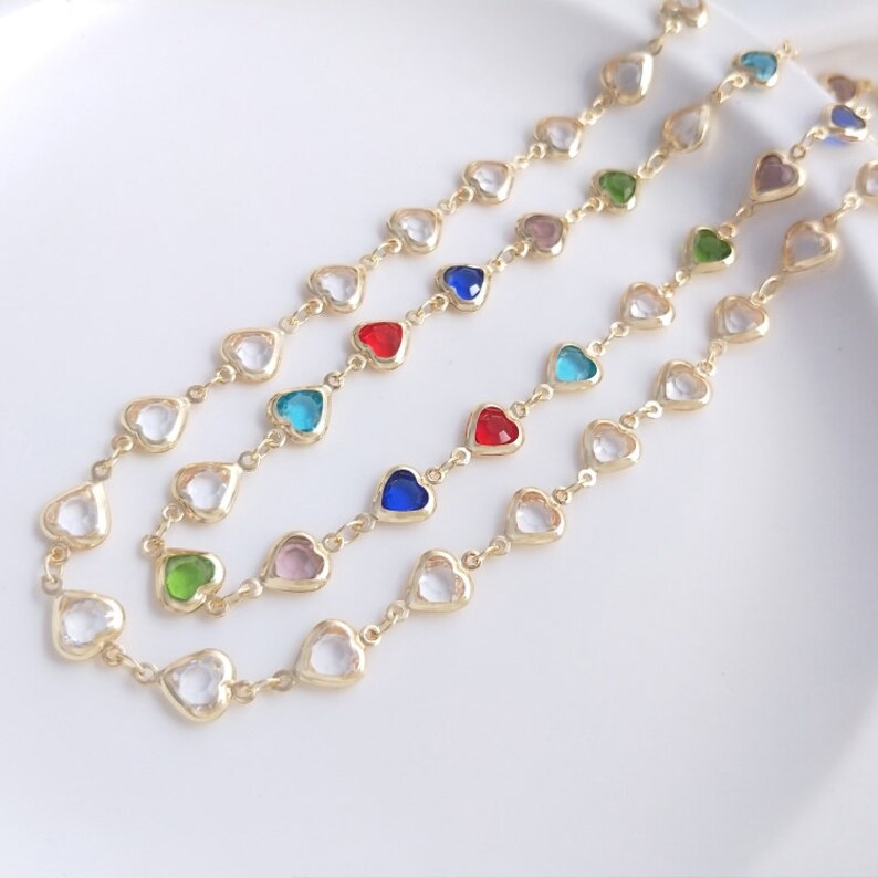 14K Gold Plated Heart Chain With Colourful CZ (1m) | Tarnish Resistant ...