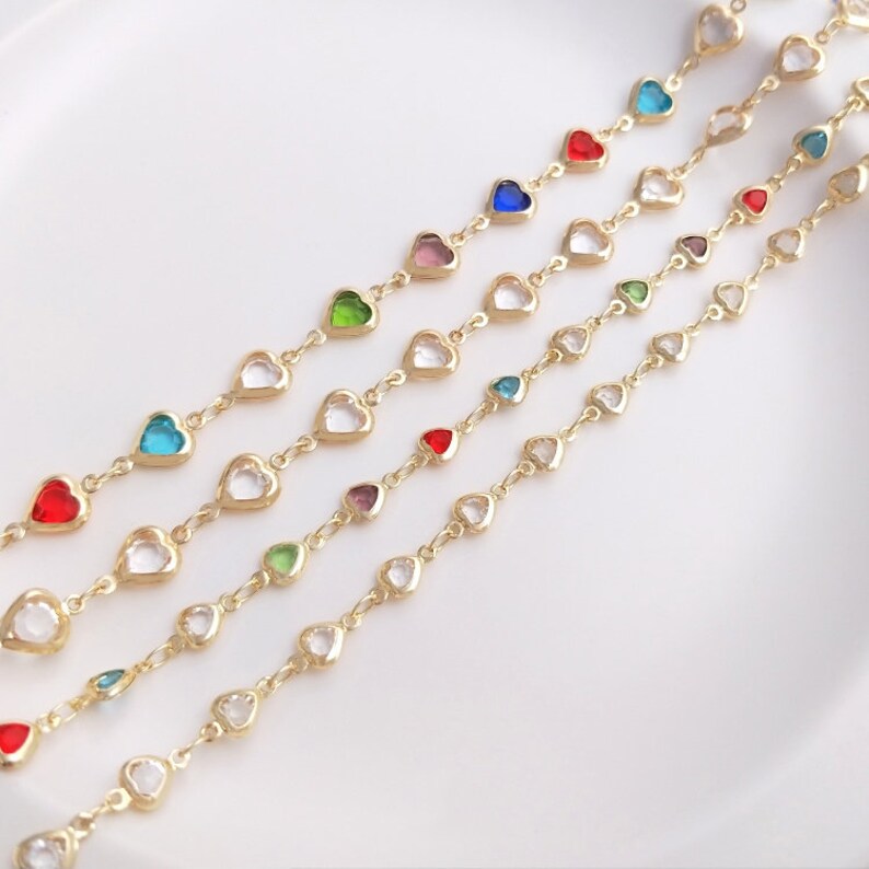 14K Gold Plated Heart Chain With Colourful CZ (1m) | Tarnish Resistant ...
