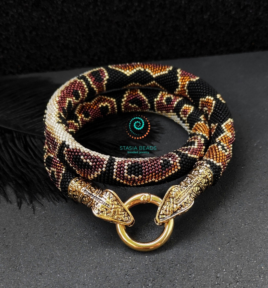 Ball Python Necklace Brown Snake Necklace Bead Snake Necklace Serpent ...