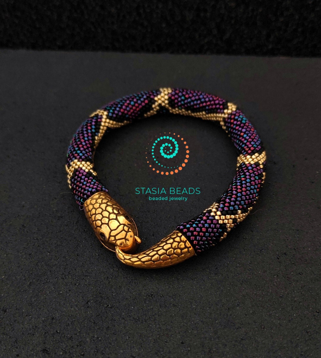 Purple Snake Bracelet Snake Bead Crochet Bracelet Beaded Snake Bracelet ...