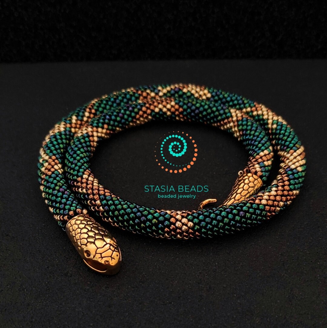 Emerald Green Snake Necklace Bead Snake Necklace Snake Choker Python ...