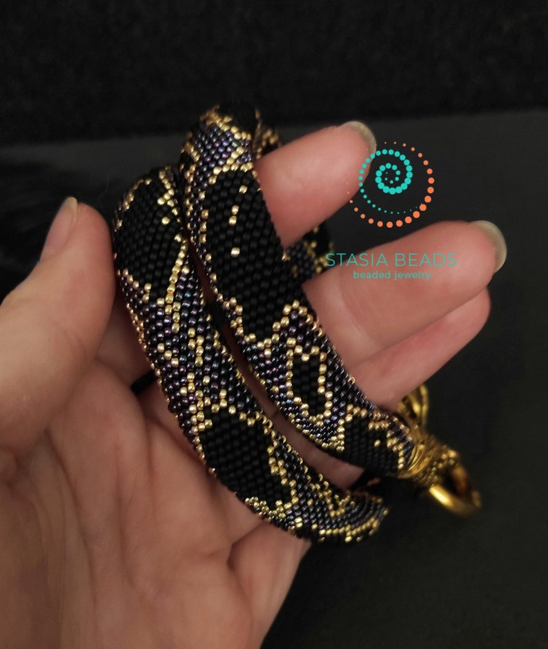 Black Snake Necklace Black Python Necklace Snake Bead Crochet - Etsy