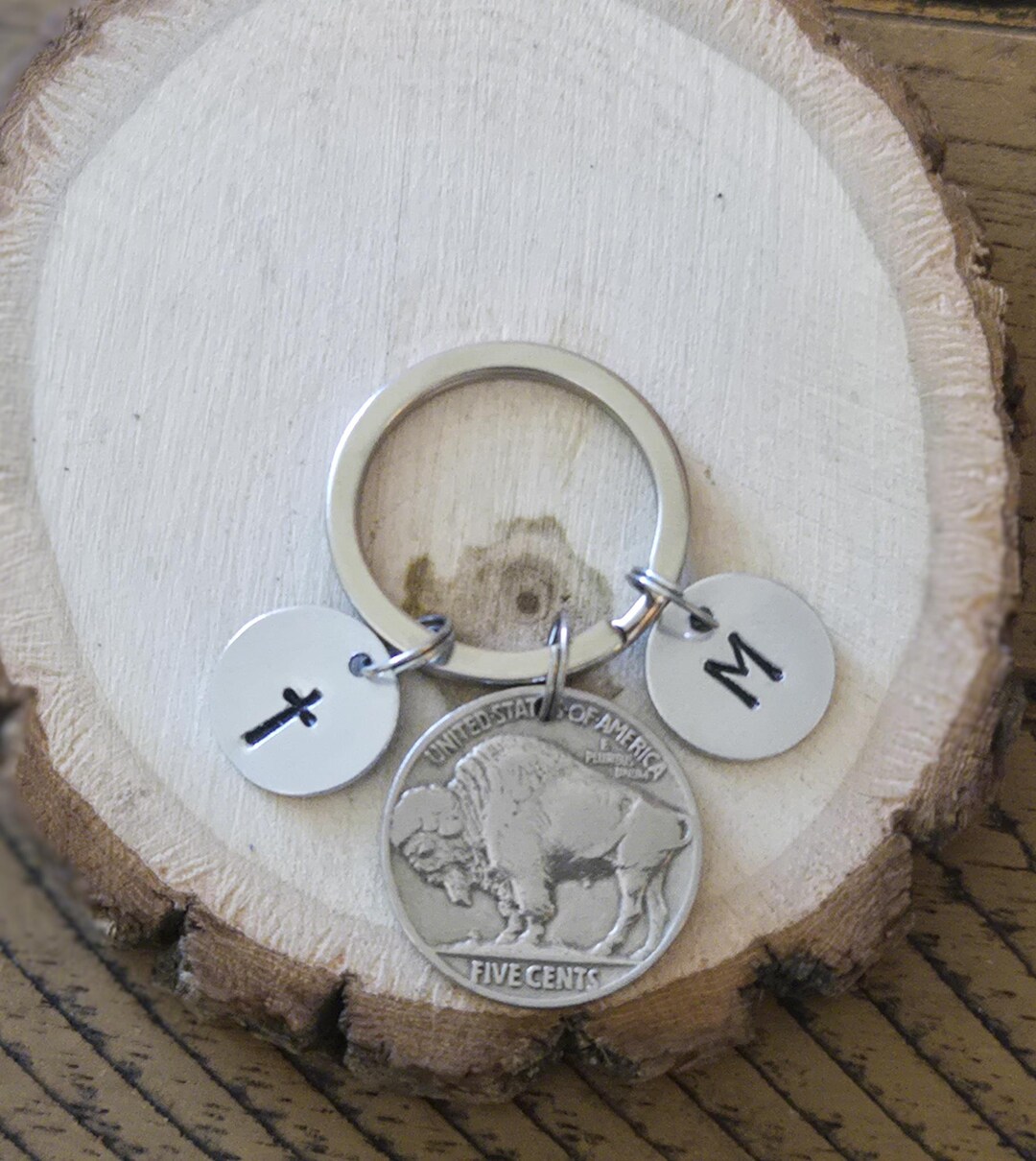 Personalized Native American Buffalo Nickel Keychain: Custom Hand ...