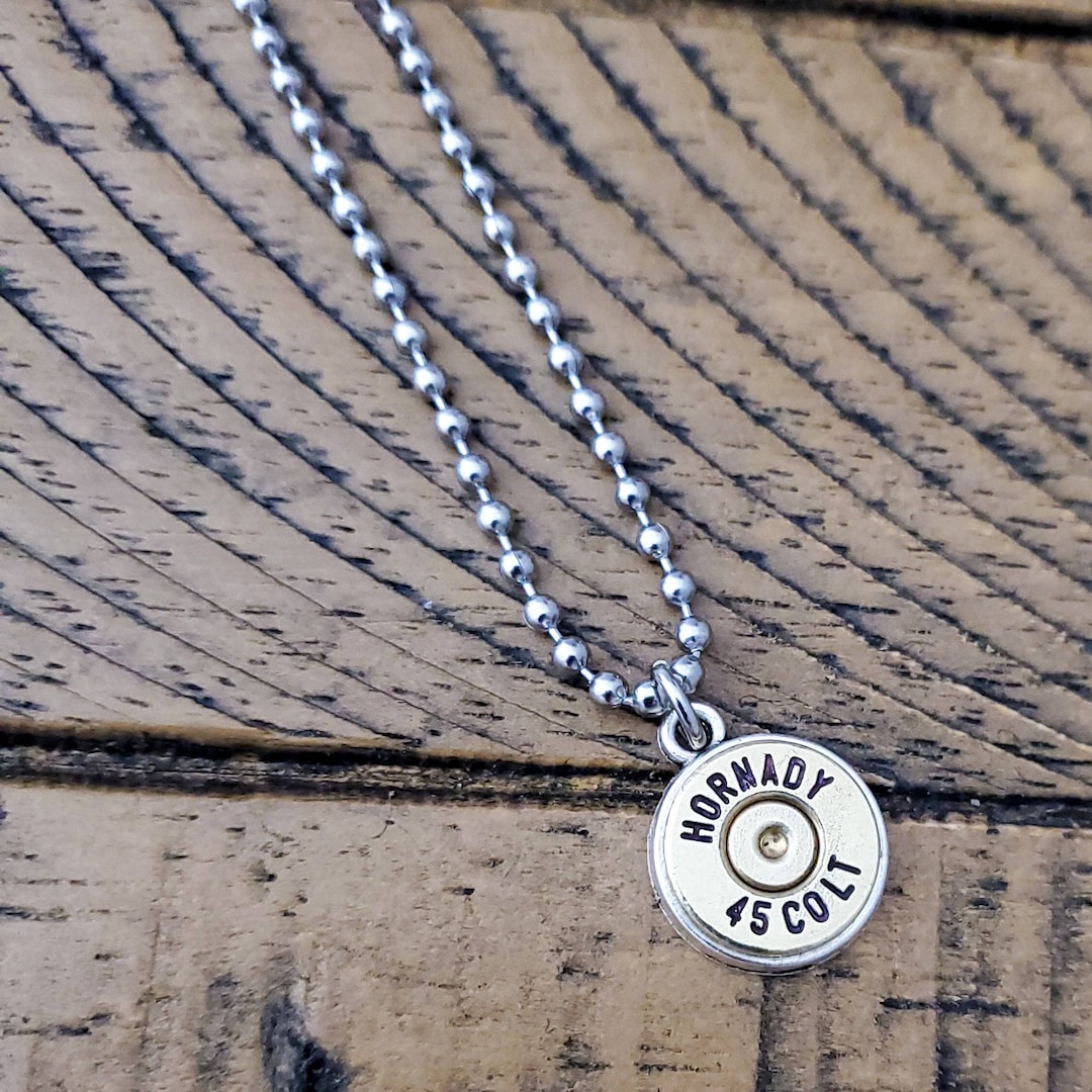 45 Caliber Bullet Necklace, Brass Ammo Pendant, Upcycled Jewelry ...