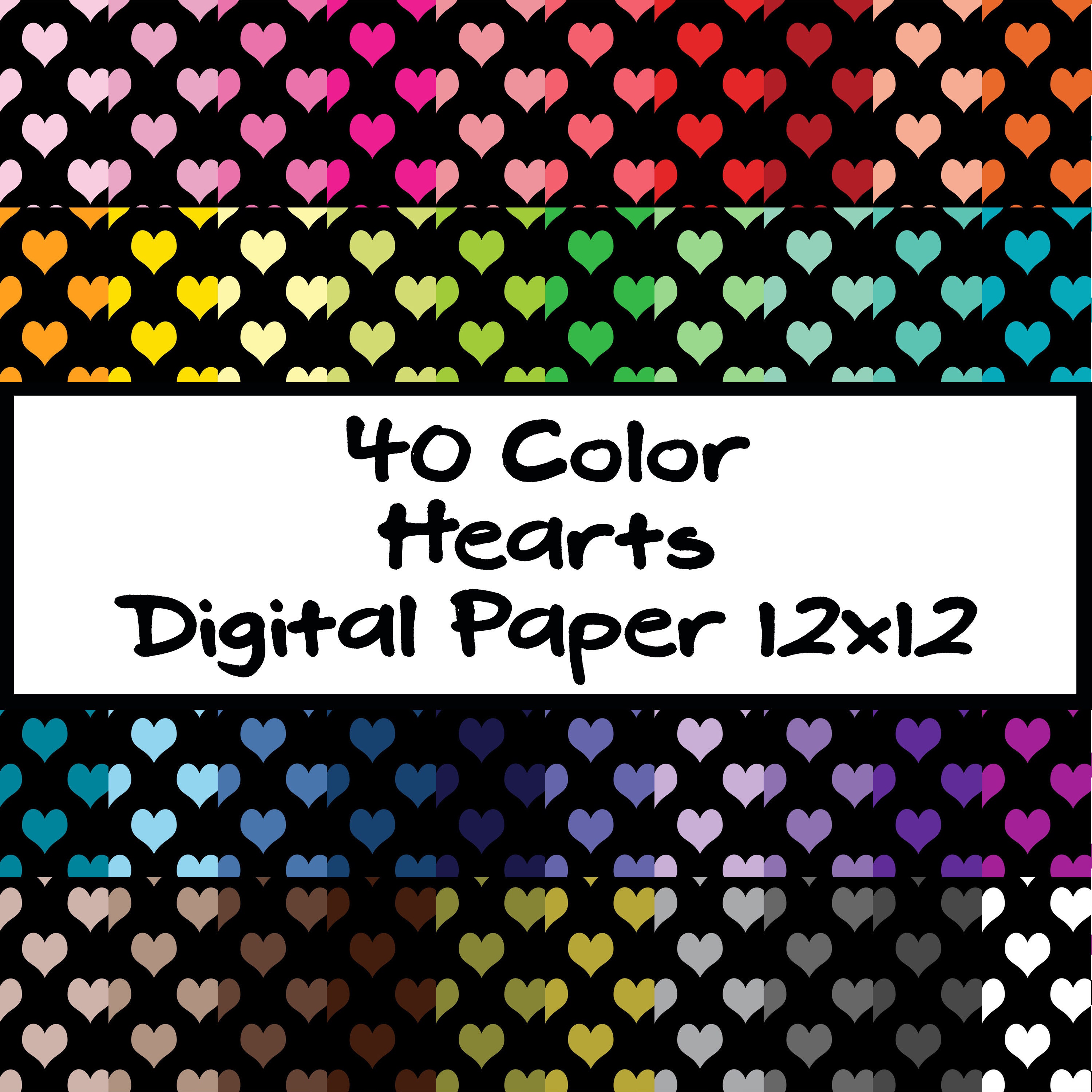 40 Color Hearts Valentine's Day Digital Paper Scrapbook Paper Valentine ...
