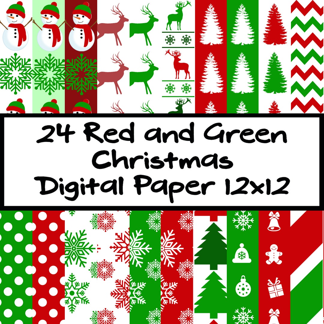24 Red and Green Christmas Digital Paper Scrapbook Paper Christmas ...