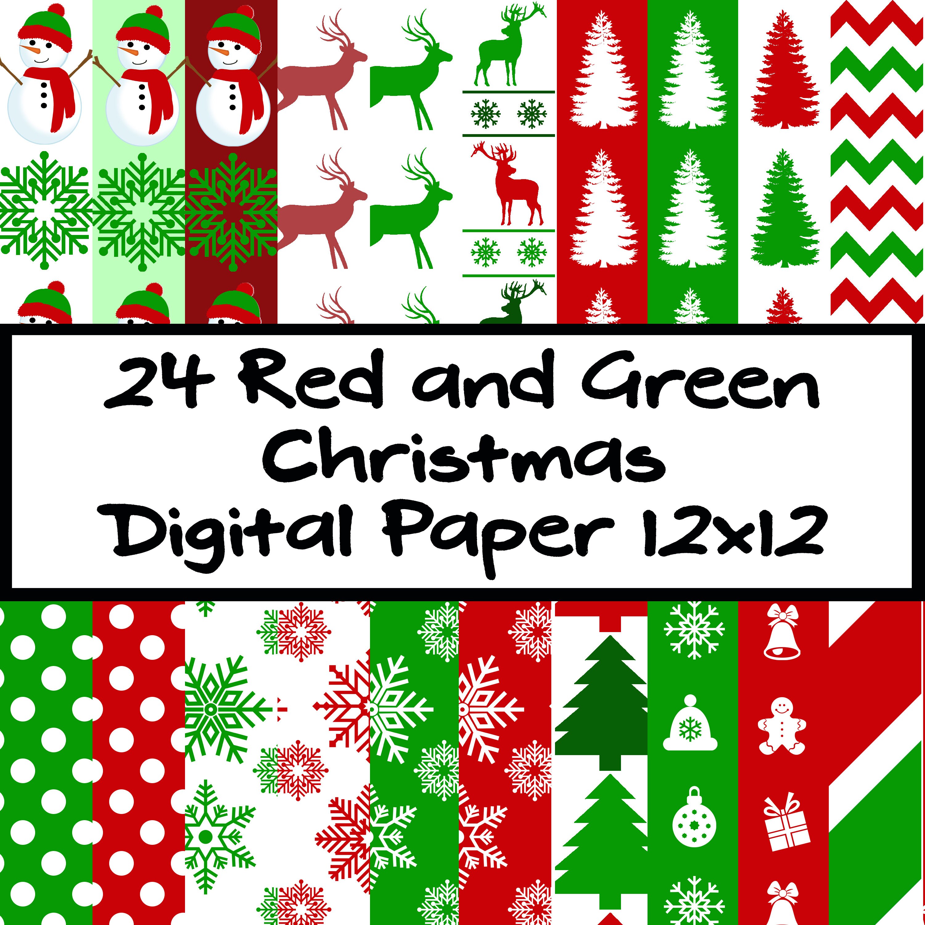 24 Red and Green Christmas Digital Paper Scrapbook Paper Christmas ...