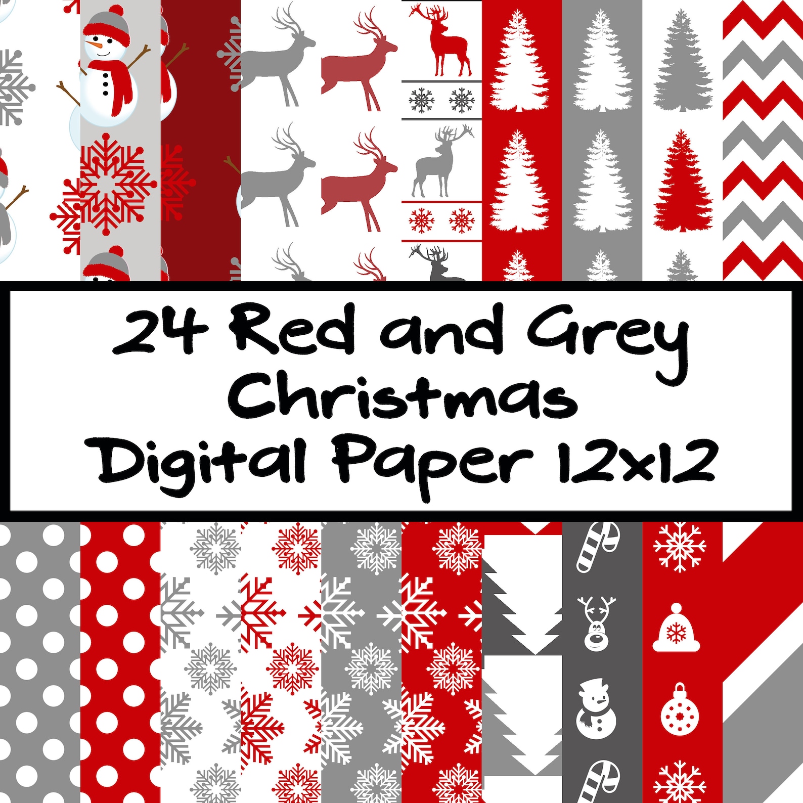 24 Red and Grey Christmas Digital Paper Scrapbook Paper - Etsy