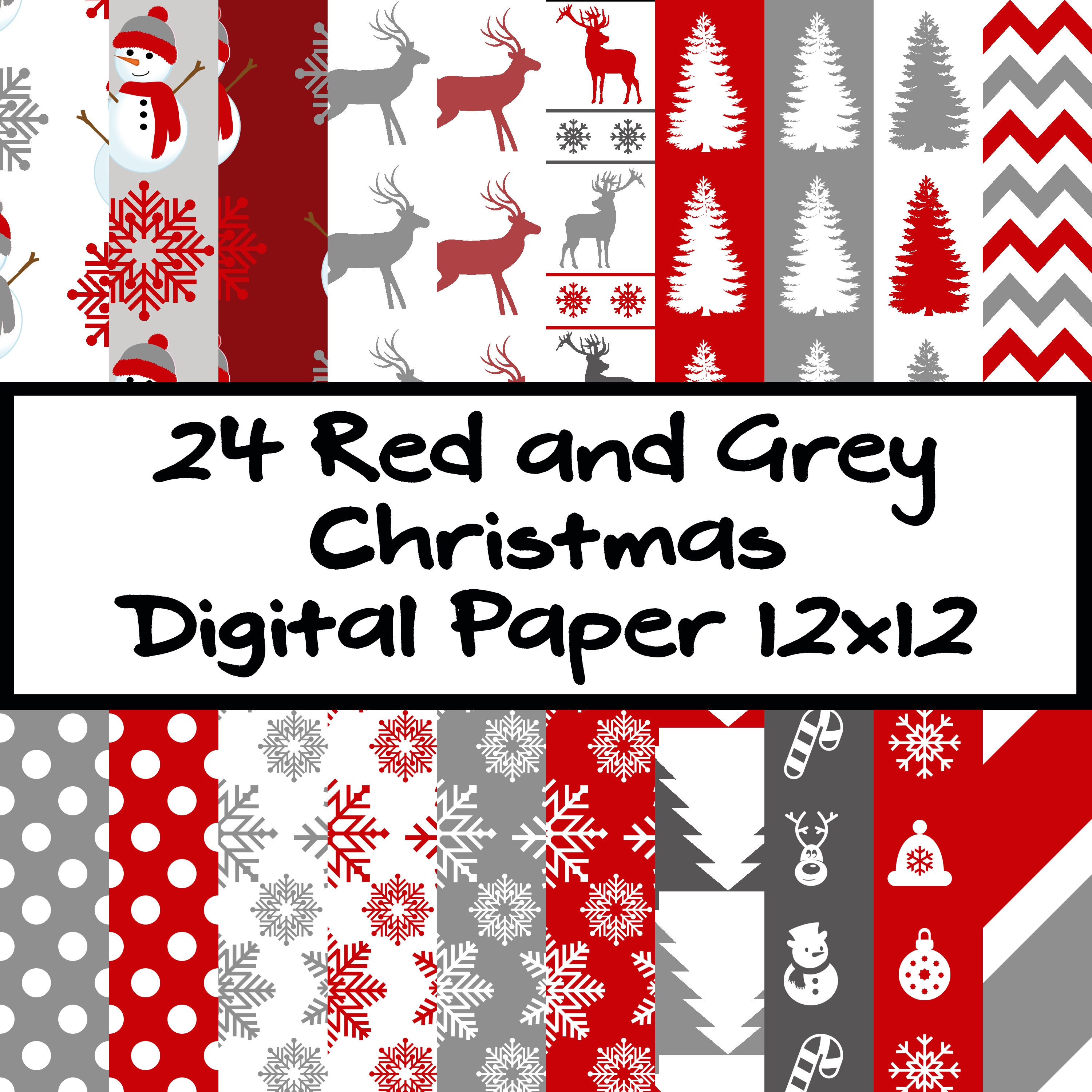 24 Red and Grey Christmas Digital Paper Scrapbook Paper - Etsy