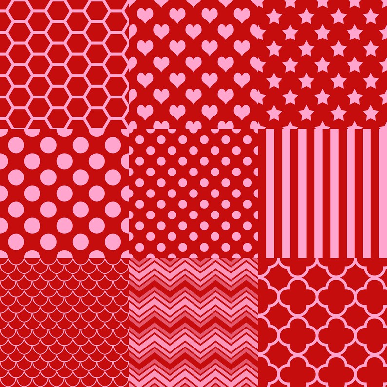 20 Red and Pink Valentine's Day Digital Paper Scrapbook Paper Valentine ...