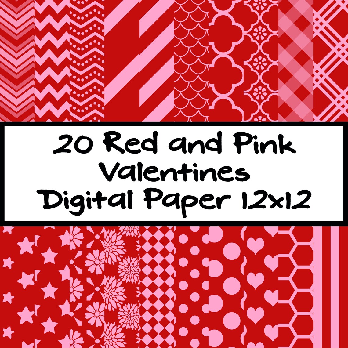 20 Red and Pink Valentine's Day Digital Paper Scrapbook Paper Valentine ...