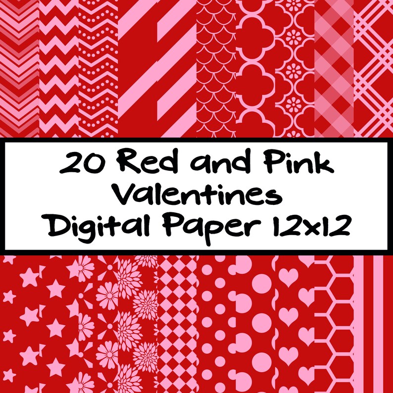 20 Red and Pink Valentine's Day Digital Paper Scrapbook Paper Valentine ...