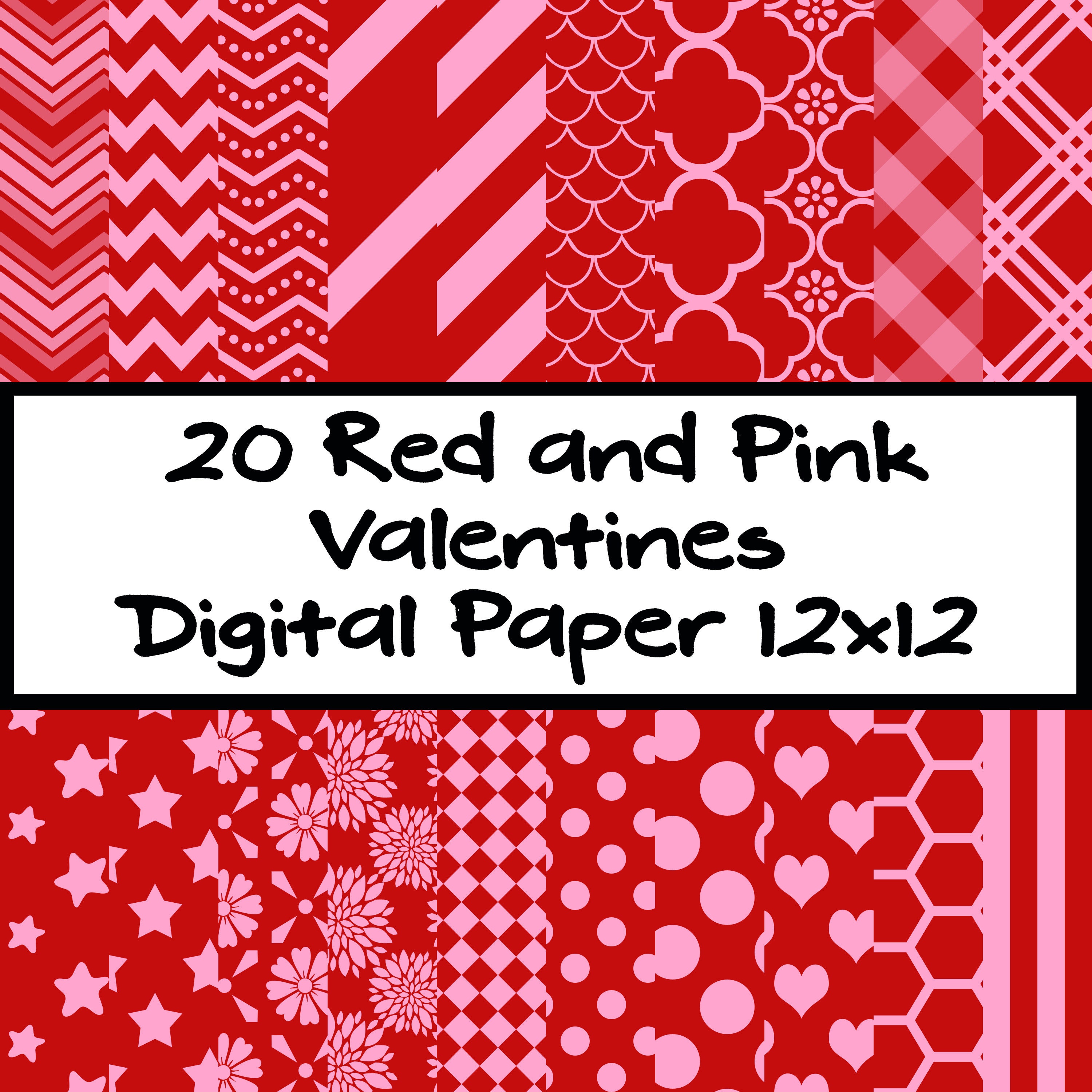 20 Red and Pink Valentine's Day Digital Paper Scrapbook Paper Valentine ...