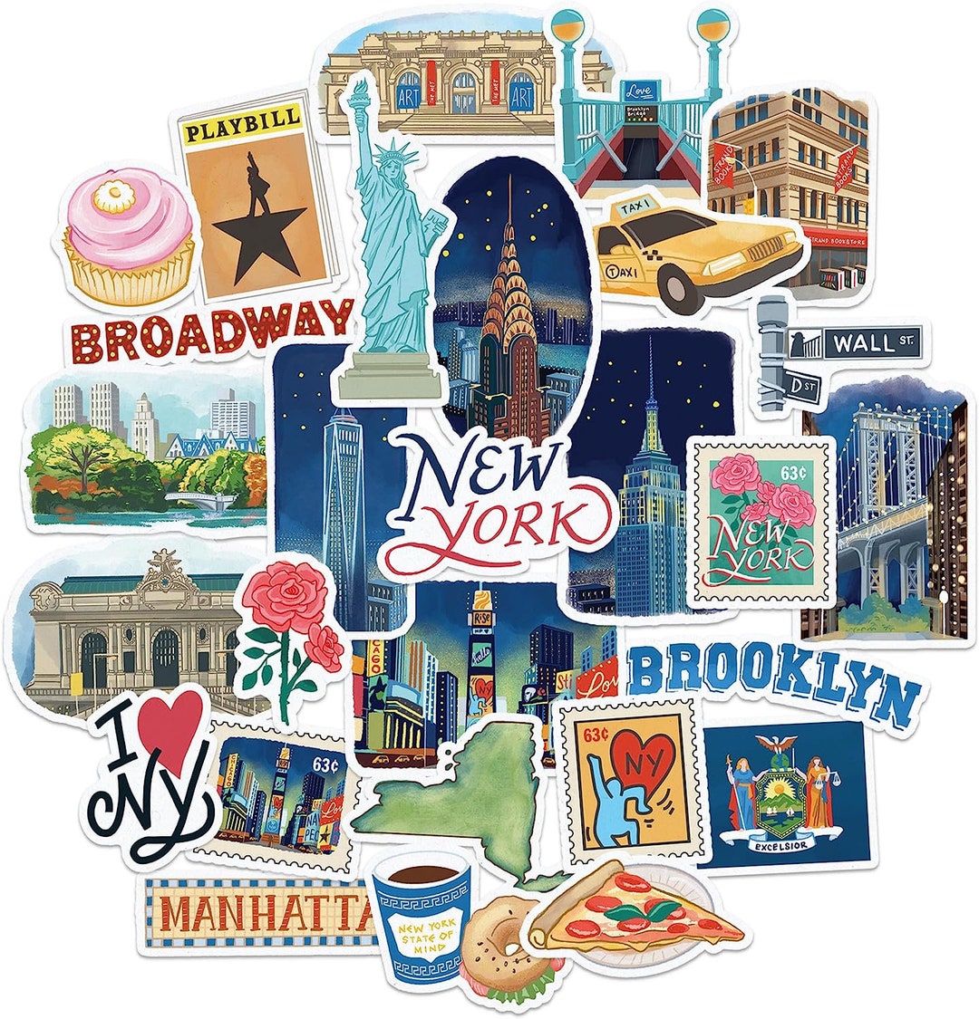Navy Peony Iconic New York City Travel Stickers (28 Pieces) - Gouache ...