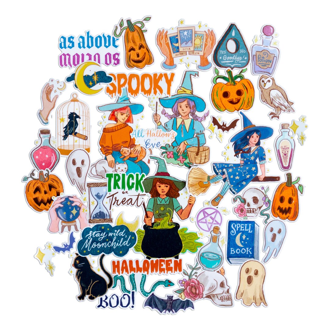 Navy Peony Enchanted Witch Halloween Sticker Set 42 Pieces Hand Drawn ...