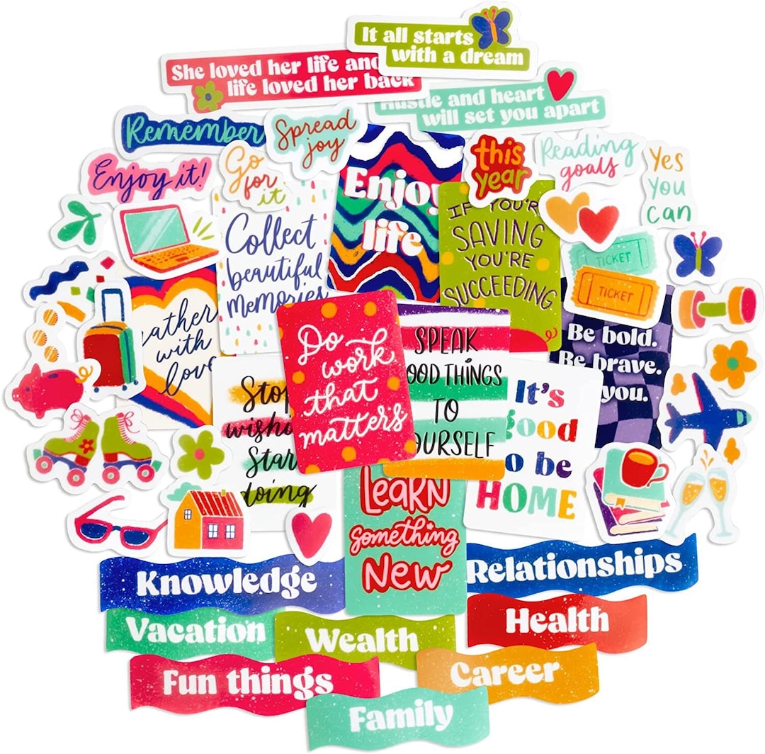 Navy Peony Empowering Vision Board Quote Stickers 46 Pieces Retro Style ...