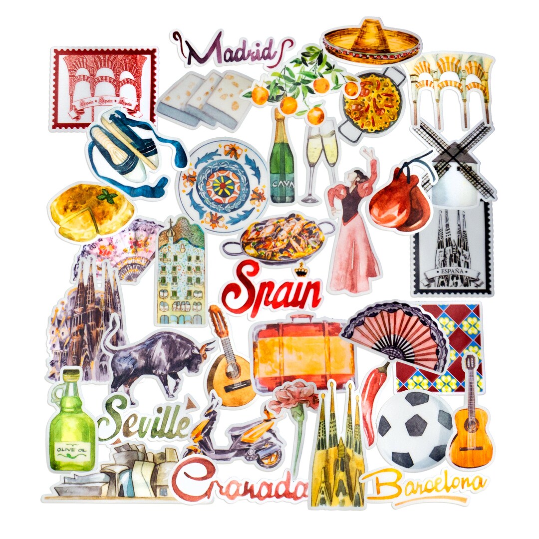 Navy Peony Sophisticated Spain Travel Stickers (36pcs) - Waterproof ...