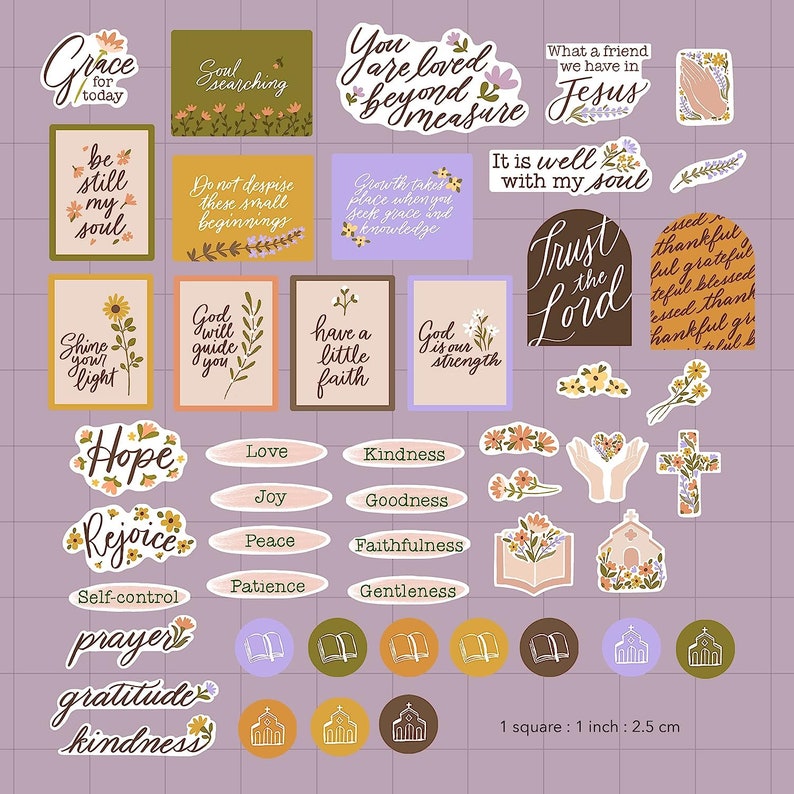 Navy Peony Spiritual Faith Vision Board Stickers for Christians (48pcs ...