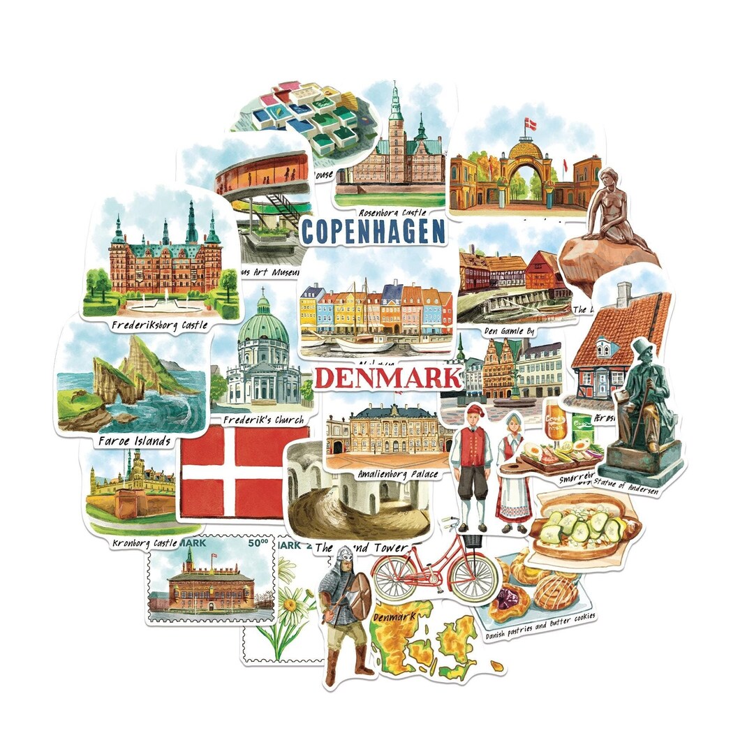 Navy Peony Delightful Denmark Travel Stickers (28pcs) - Die-cut ...