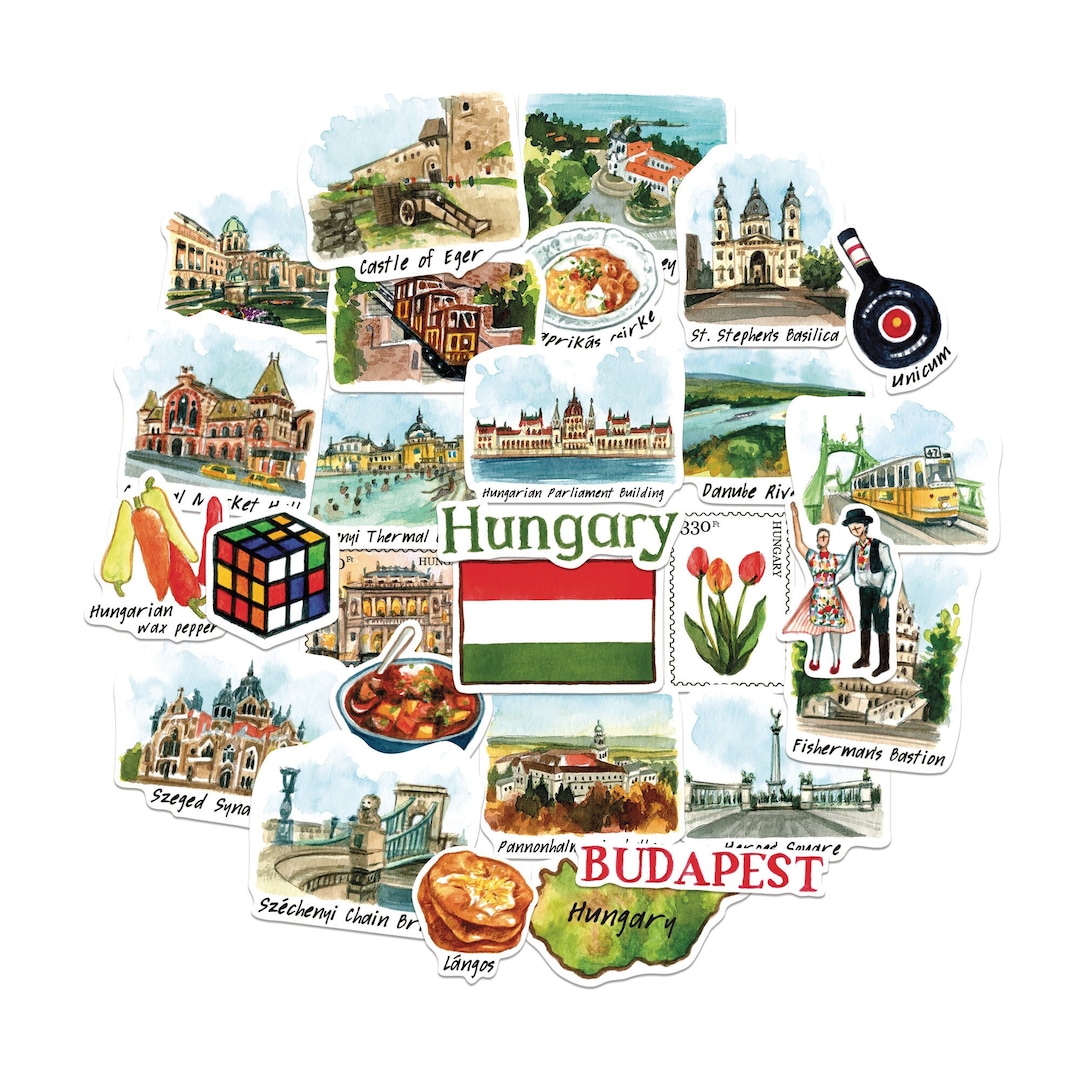 Navy Peony Harmonious Hungary Travel Stickers (28pcs) - Watercolor ...