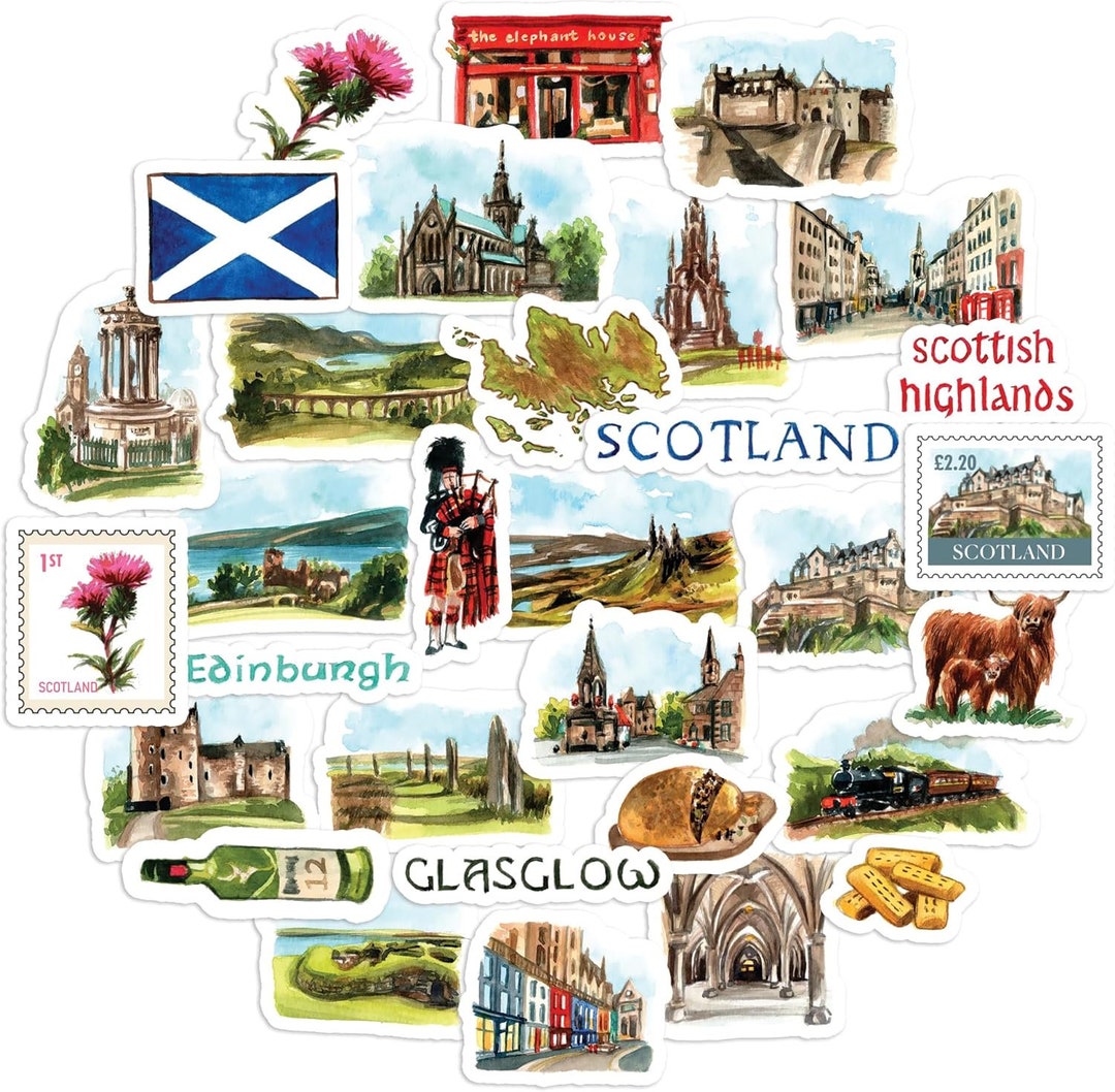 Navy Peony Spectacular Scotland Travel Stickers (31pcs) - Watercolor ...