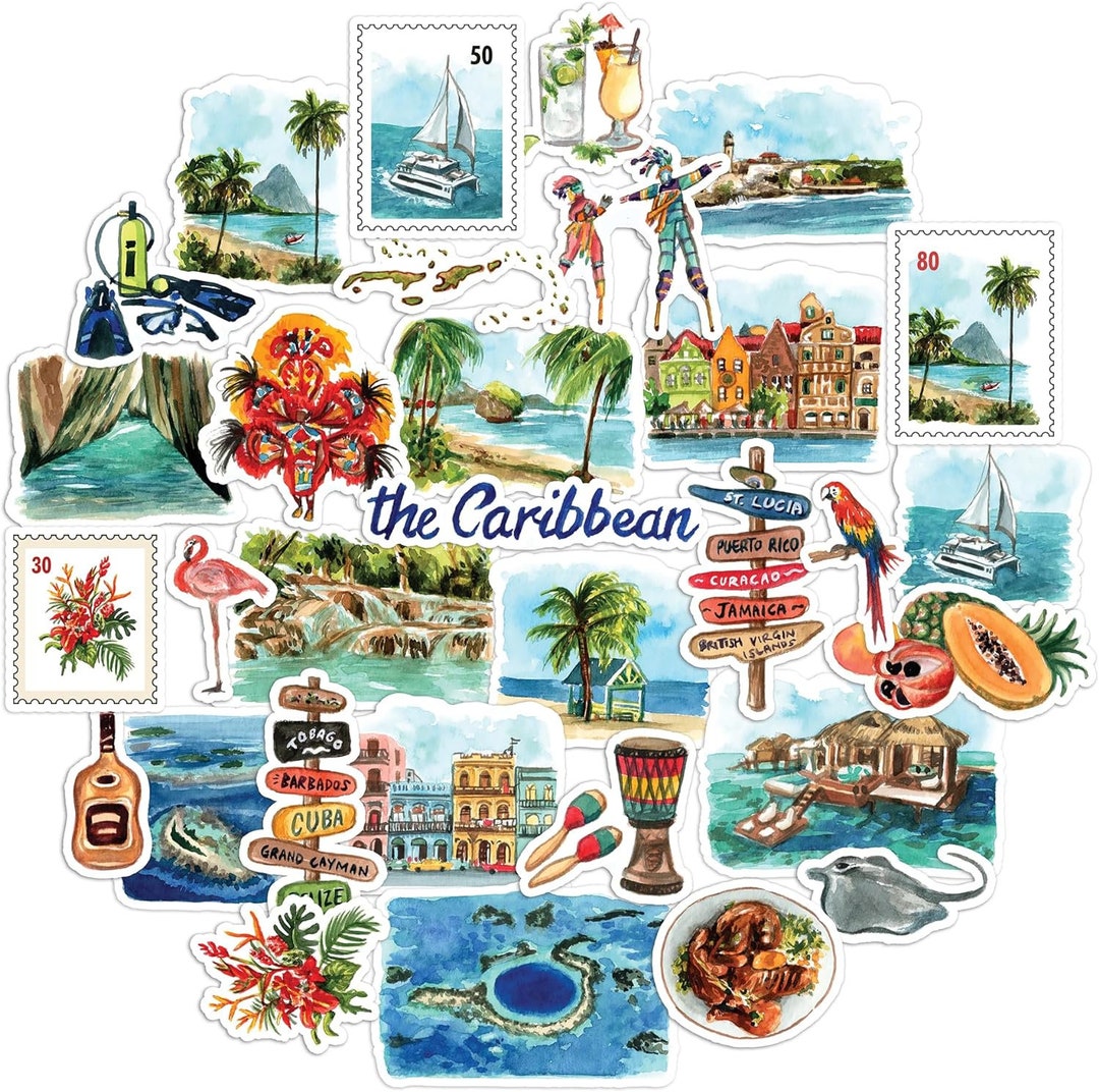 Navy Peony Caribbean Paradise Travel Stickers (31pcs) - Waterproof ...