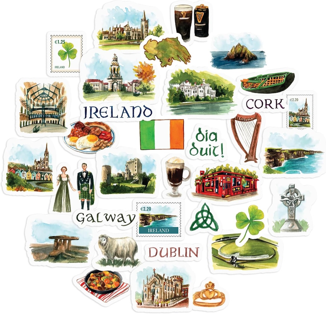 Navy Peony Emerald Ireland Travel Stickers (30pcs) - Watercolor ...