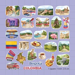 Navy Peony Colorful Colombia Travel Stickers (28pcs) - Hand-illustrated ...