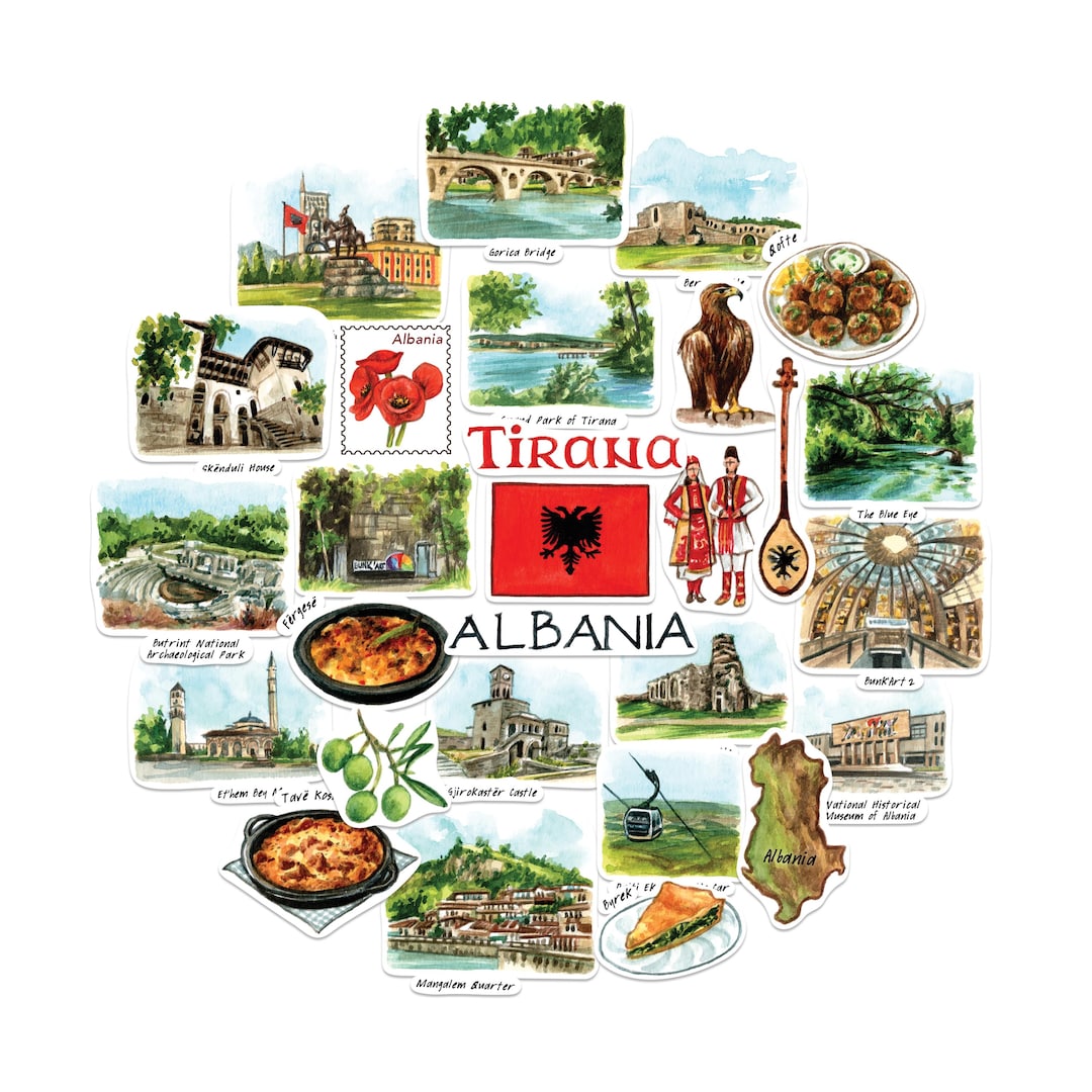 Navy Peony Adventurous Albania Travel Stickers (28pcs) - Hand ...