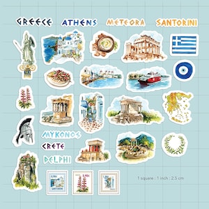 Navy Peony Idyllic Greece Travel Stickers (29pcs) - Greek Vacation ...