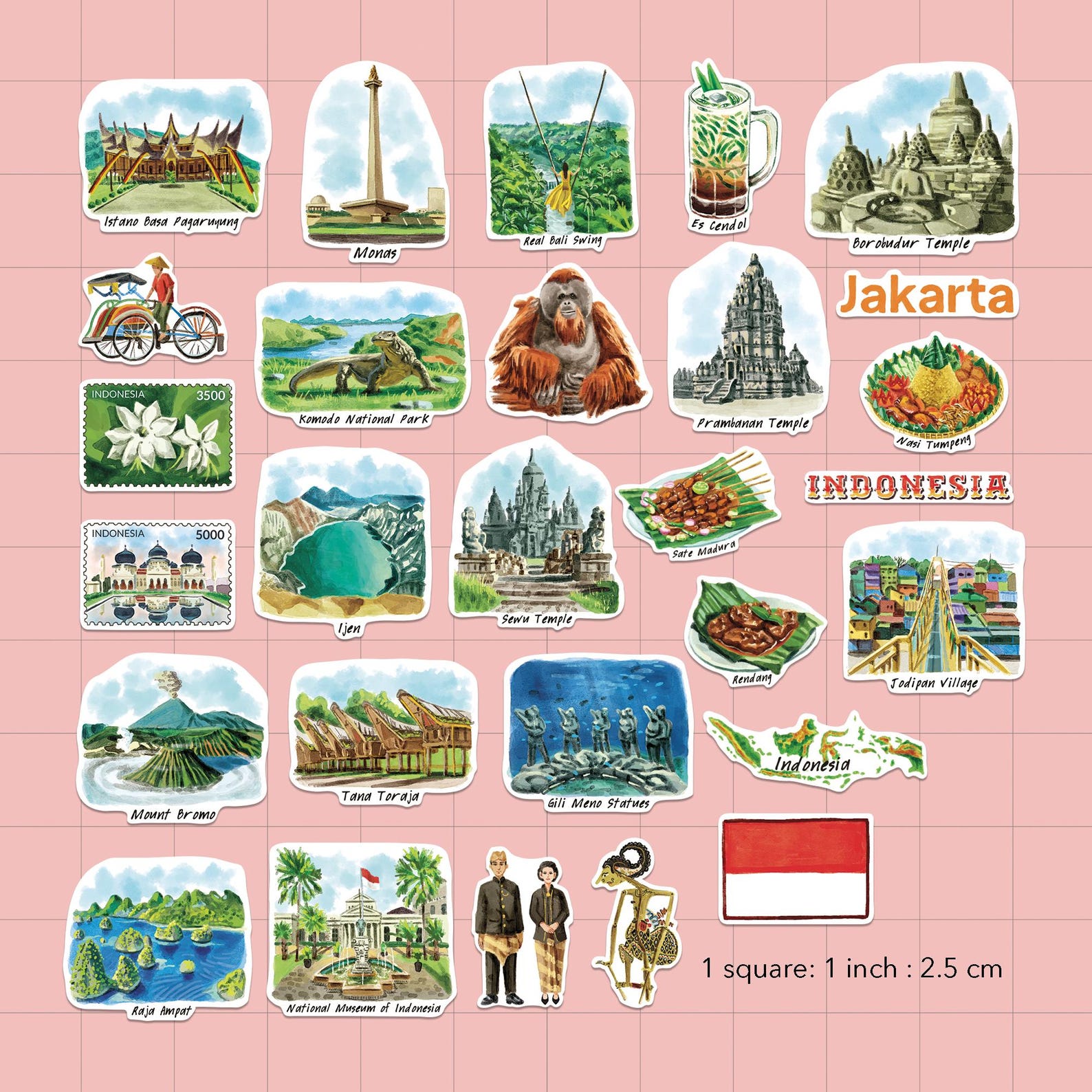 Navy Peony Diverse Indonesia Travel Stickers (28pcs) - Jakarta ...