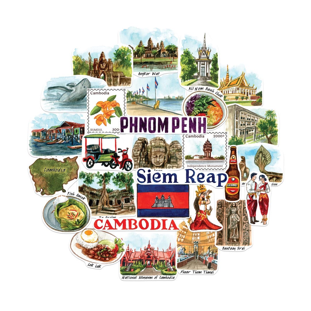 Navy Peony Captivating Cambodia Travel Stickers (28pcs) - Hand ...